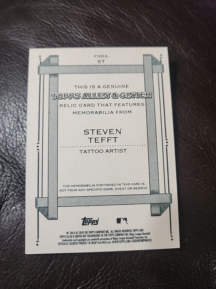 Steven Tefft 2020 Allen & Ginter Memorabilia Relic Tattoo Artist ...