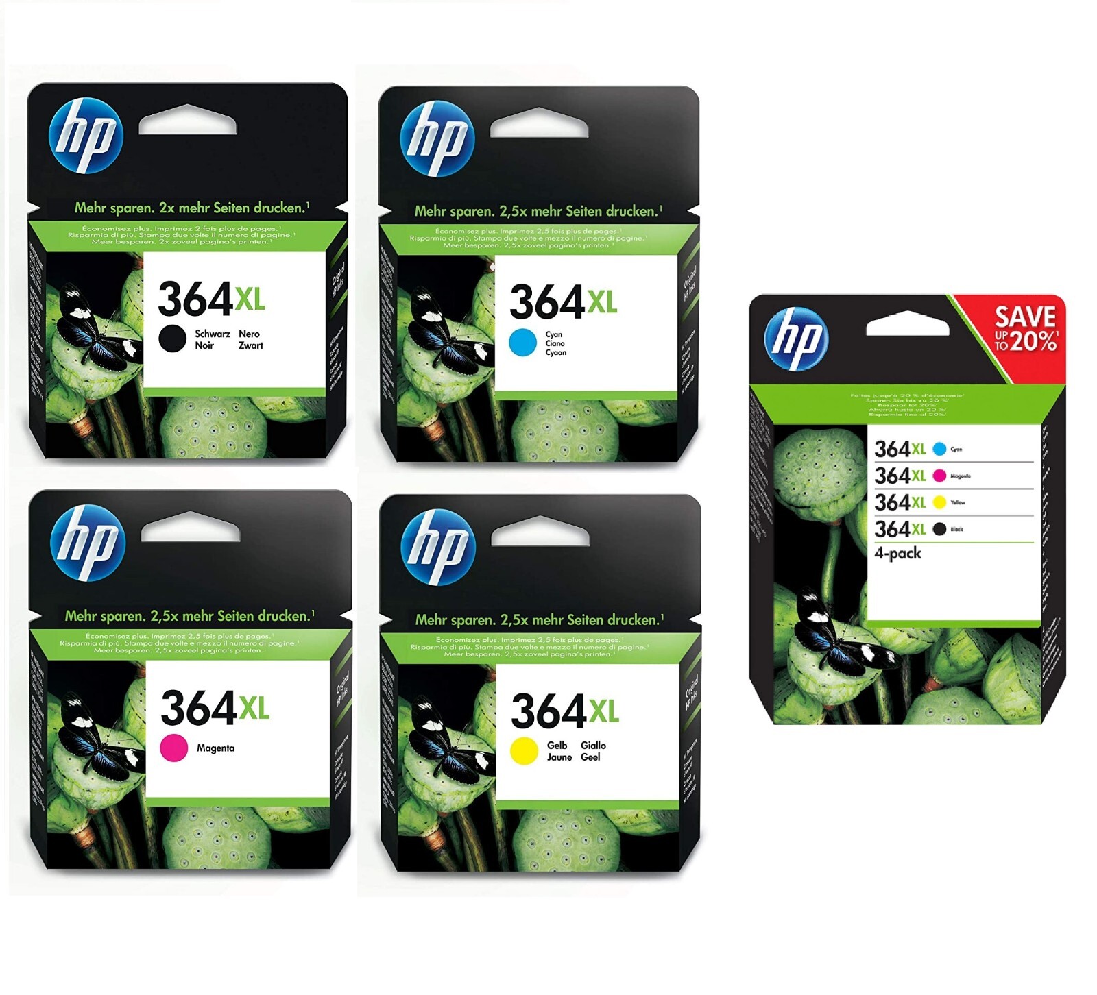 Original HP 364XL Black / Colour Cyan / Magenta / Yellow Ink Cartridges ...