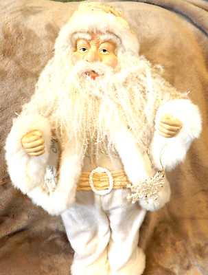 21" SANTA CLAUS FIGURE White TABLETOP Father Christmas Decor Winter ...