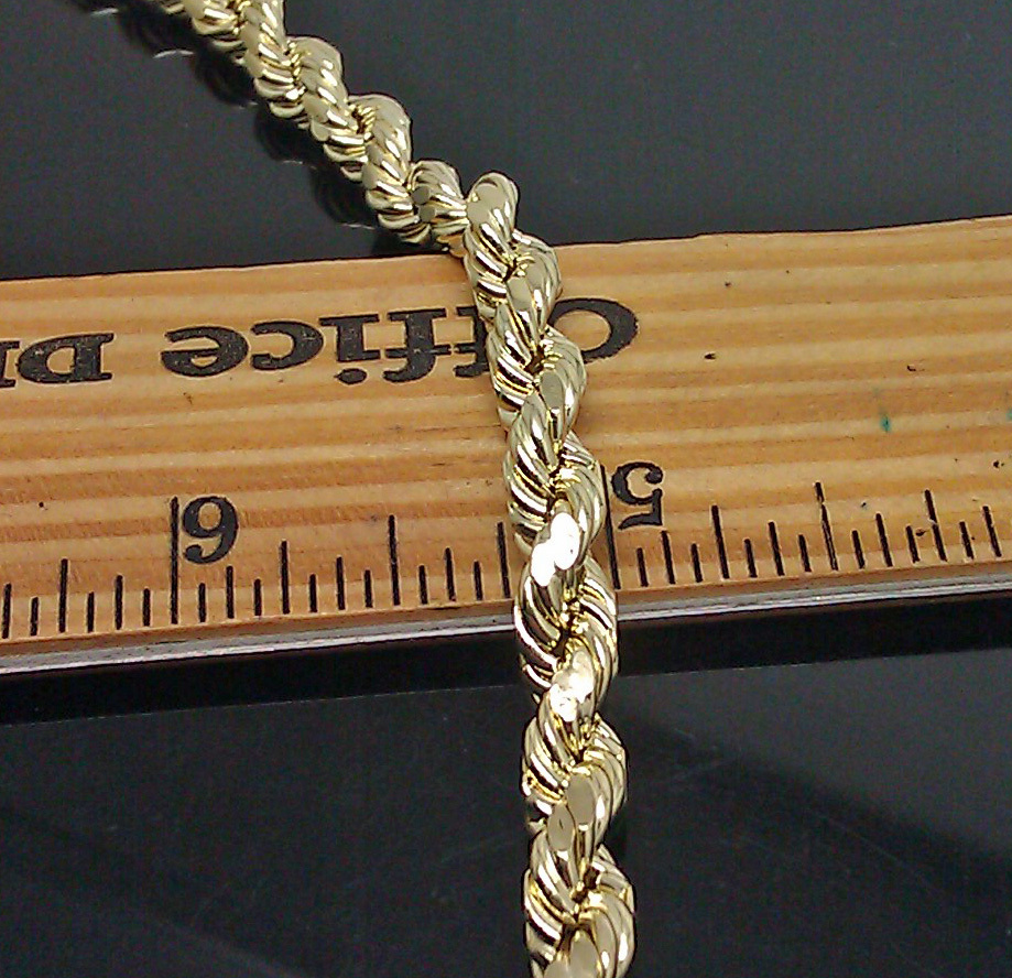 7mm Rope Chain 20"-30" Real 10kt Yellow Gold Necklace Men's Diamond Cut ...