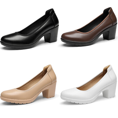 Women's Chunky Block Heels Work Pumps City Walking Arch Support Dress ...