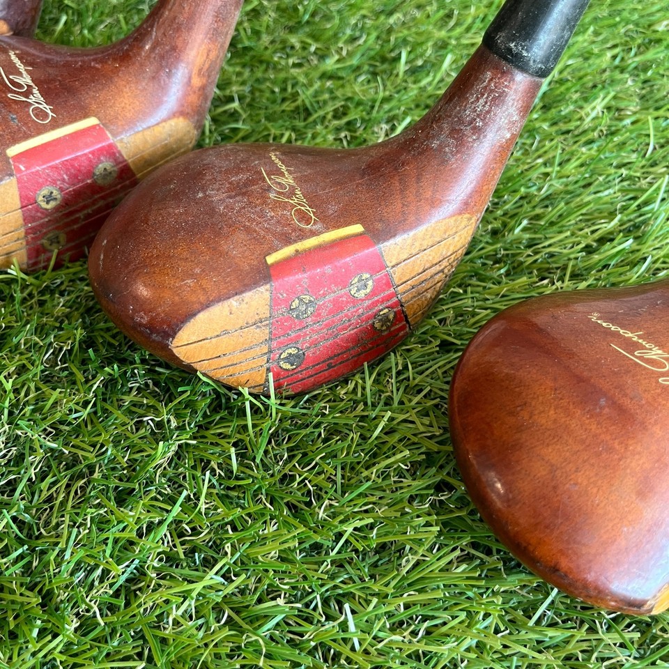 Stan Thompson Persimmon Wood Golf Club Set 1/2/3/4 woods Right Vintage ...