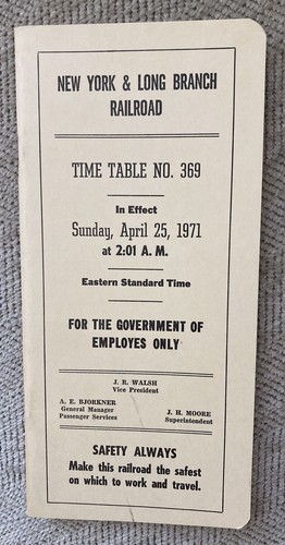 New York & Long Branch Railroad (CNJ/PRR) 4/25/71 Employee Timetable | eBay