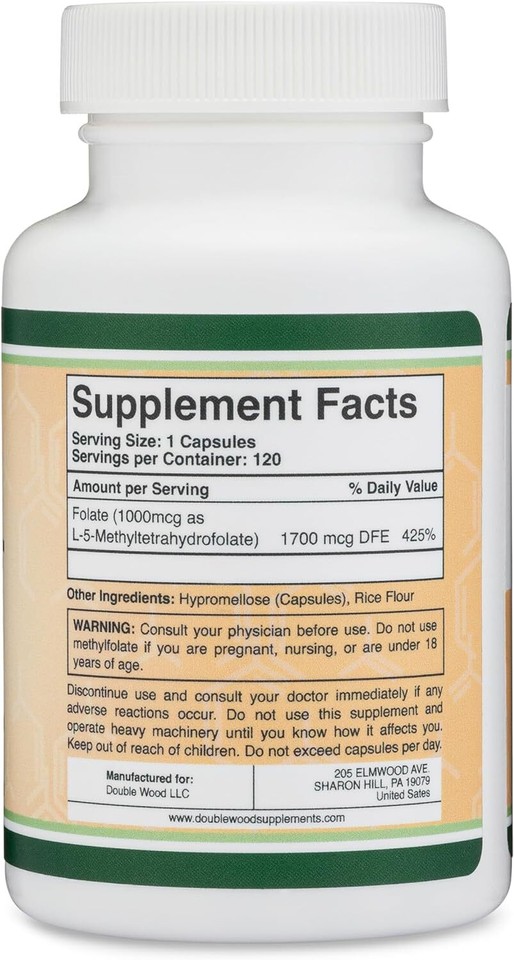 Methylfolate 1,000Mcg, 120 Capsules (Third Party Tested Methyl Folate ...