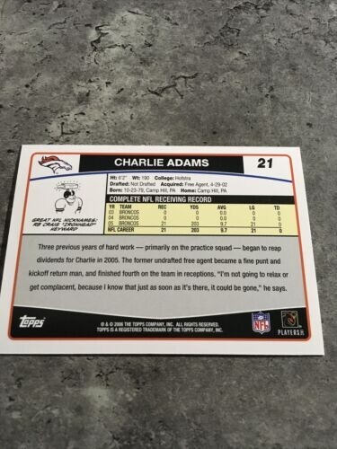 2006 Topps Charlie Adams Denver Broncos #21 | eBay