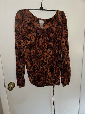Chicos Size 2 Rust Color Velvet Burnout Long Sleeve Shirt | eBay