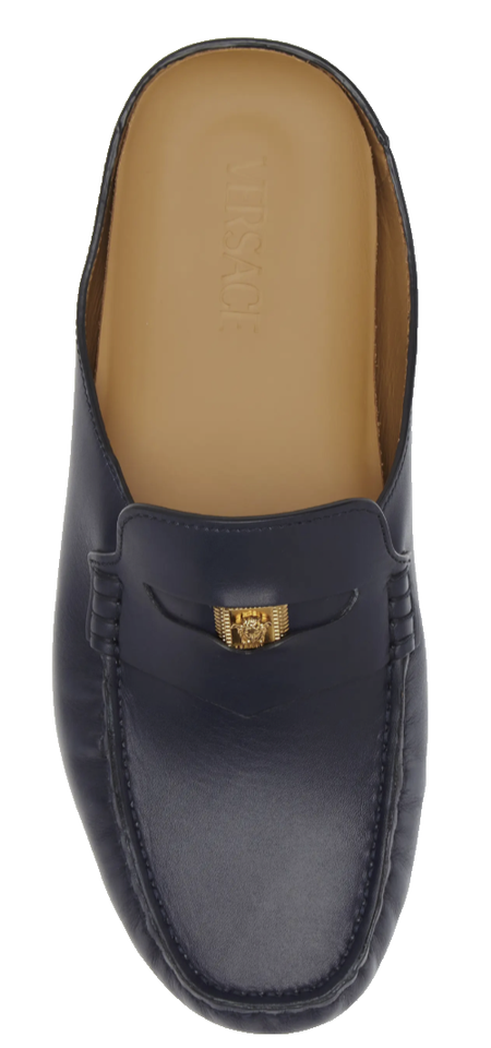 Versace Medusa Biggie Driver Mules Navy Blue Leather $625 Size 9.5 / 42 ...