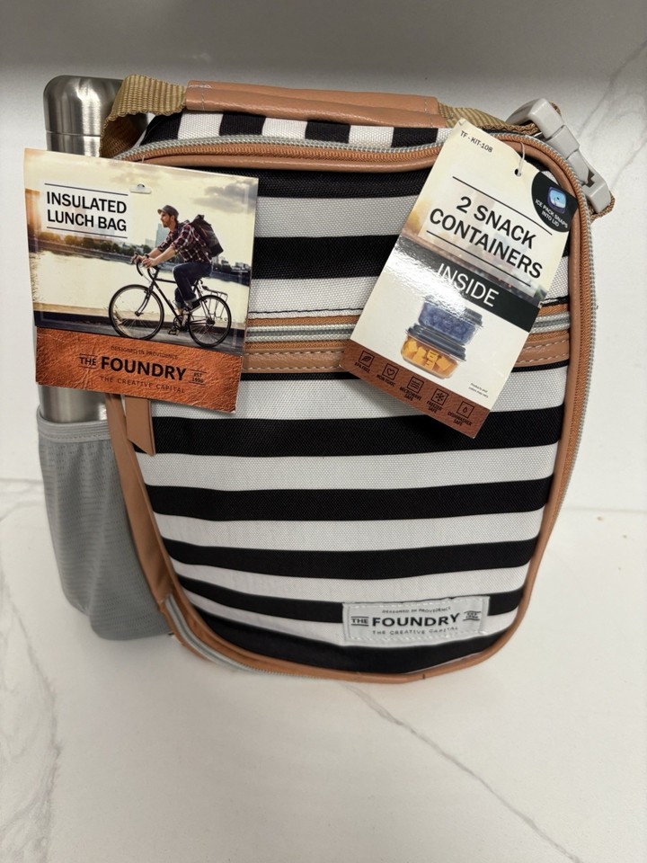 The Foundry Insulated Lunch Bag Black White Striped + Sandwich ...