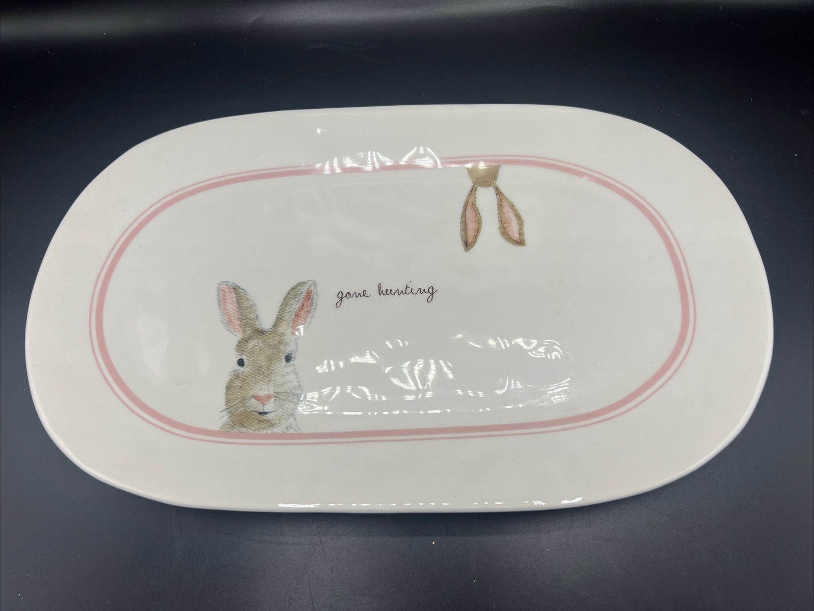 Rae Dunn Easter Plate Bunny Rabbits Serving Platter GONE HUNTING Oval ...