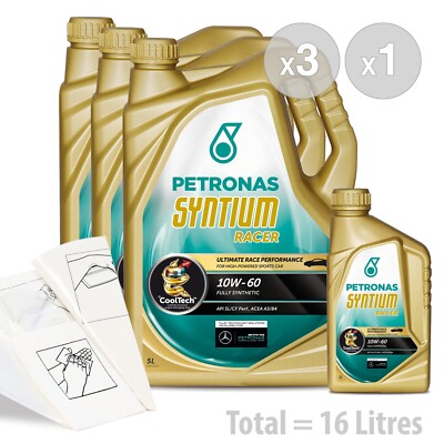 Car Engine Oil Service Kit / Pack 16 LITRES PETRONAS Syntium Racer 10W ...