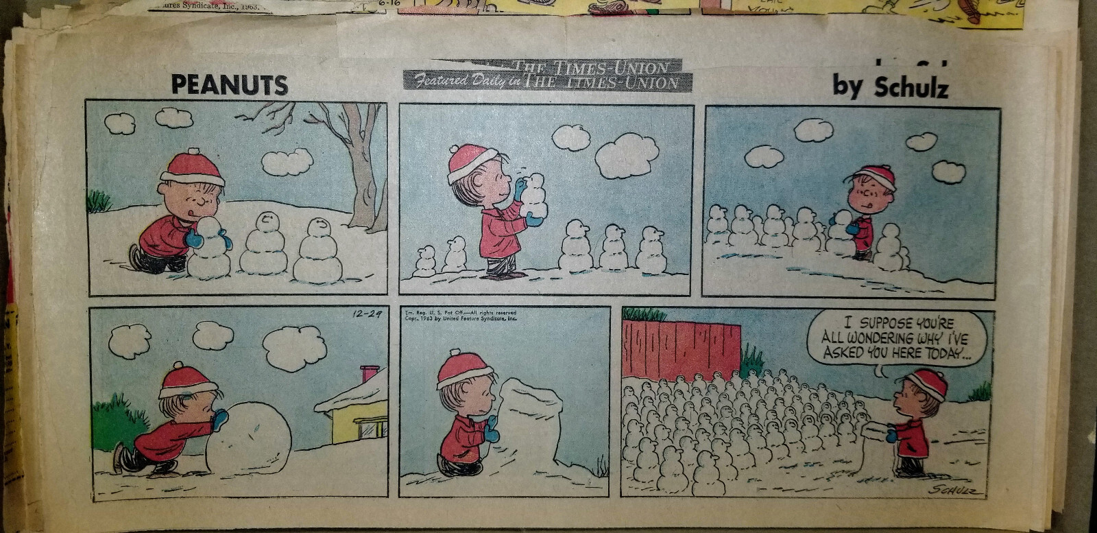 Lot of 38 Vintage PEANUTS Newspaper Cartoon Comic Strip -1/6/63 thru 12 ...