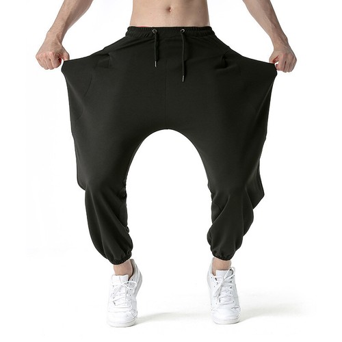 Mens Loose Drawstring Harem Pants Drop Crotch Trousers Pocket Hippie ...