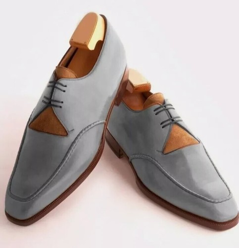 Goodyear Welted Men Gray Leather lace up Suede Shoes, formal dress ...