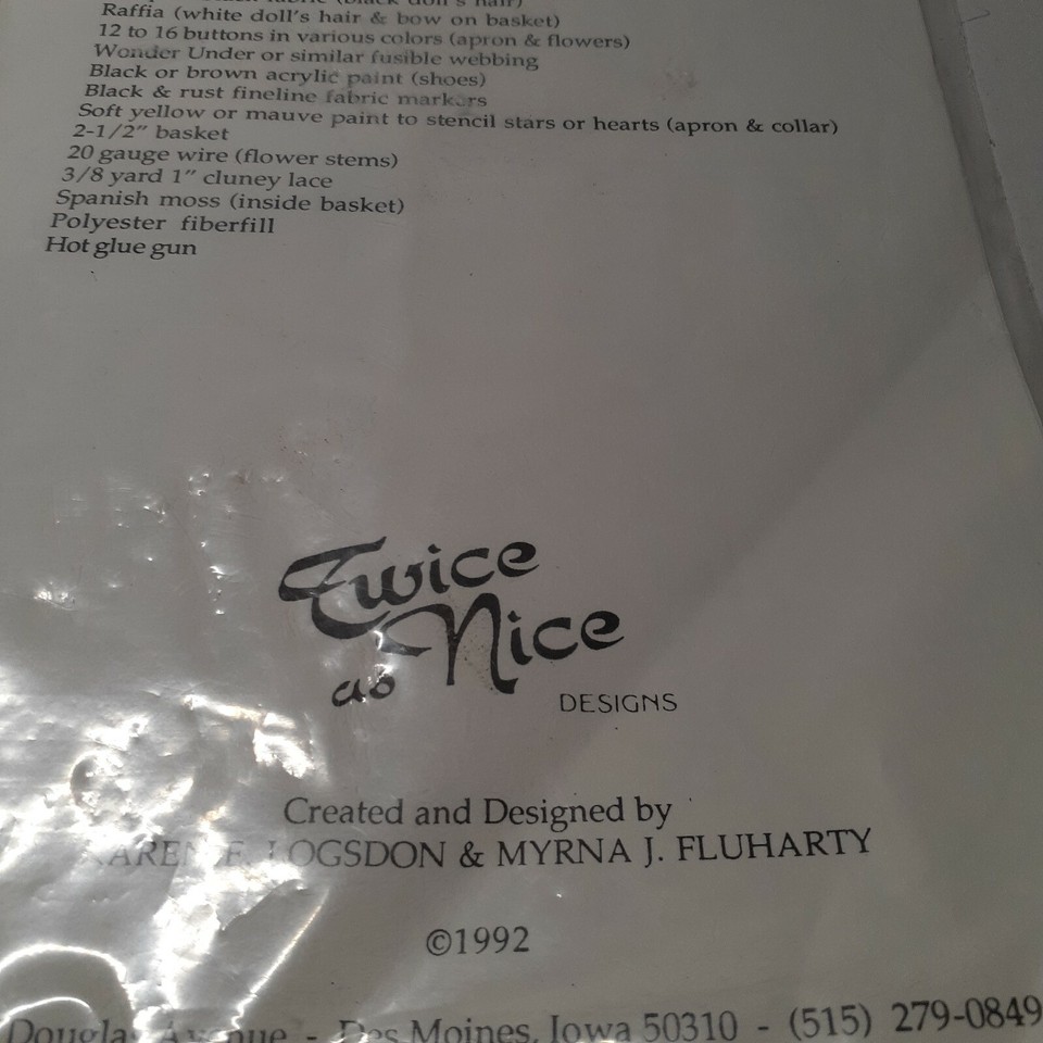 VTG Doll Craft Pattern Calico Angel Fairy Button Bows Cottagecore ...