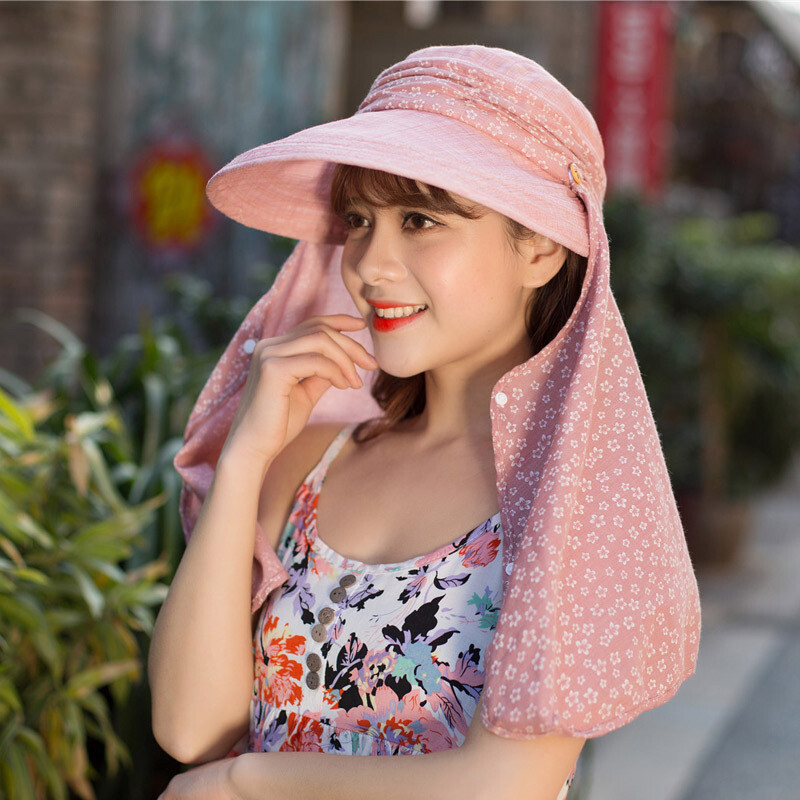 Women Summer Sun Caps Shade Hat Removable Sun Visor Cap Neck Face Head ...
