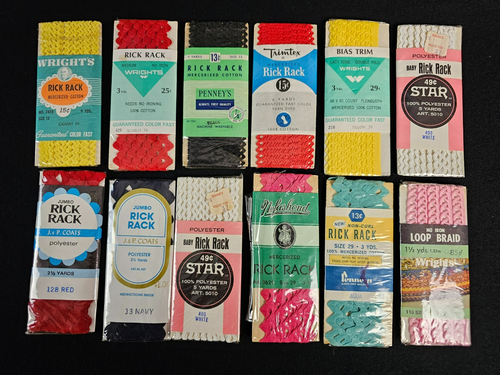 12 Vintage Rick Rack Ric Rac Loop Braid Coats-Wrights-Star Mixed Lot Of ...
