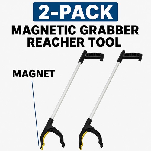 2PK Magnetic Aluminium Reacher Grabber Tool Lightweight Extendable Pick ...