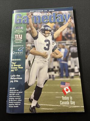 GAMEDAY NFL PROGRAM - Seattle Seahawks vs New York Giants - September ...