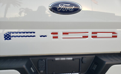 Ford F-150 American Flag Reflective Letters Logo Rear Tailgate Insert | Red