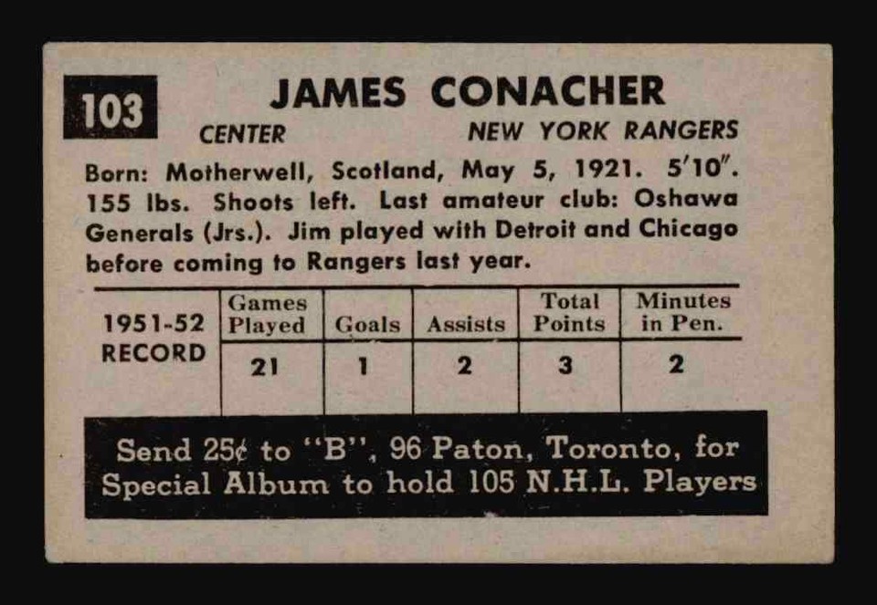 1952 Parkhurst #103 James Conacher - EX | eBay