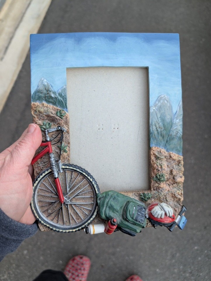 Mountain Bike Picture Frame Holds 4X6 Photo Bicycle MTB Landscape Scene ...