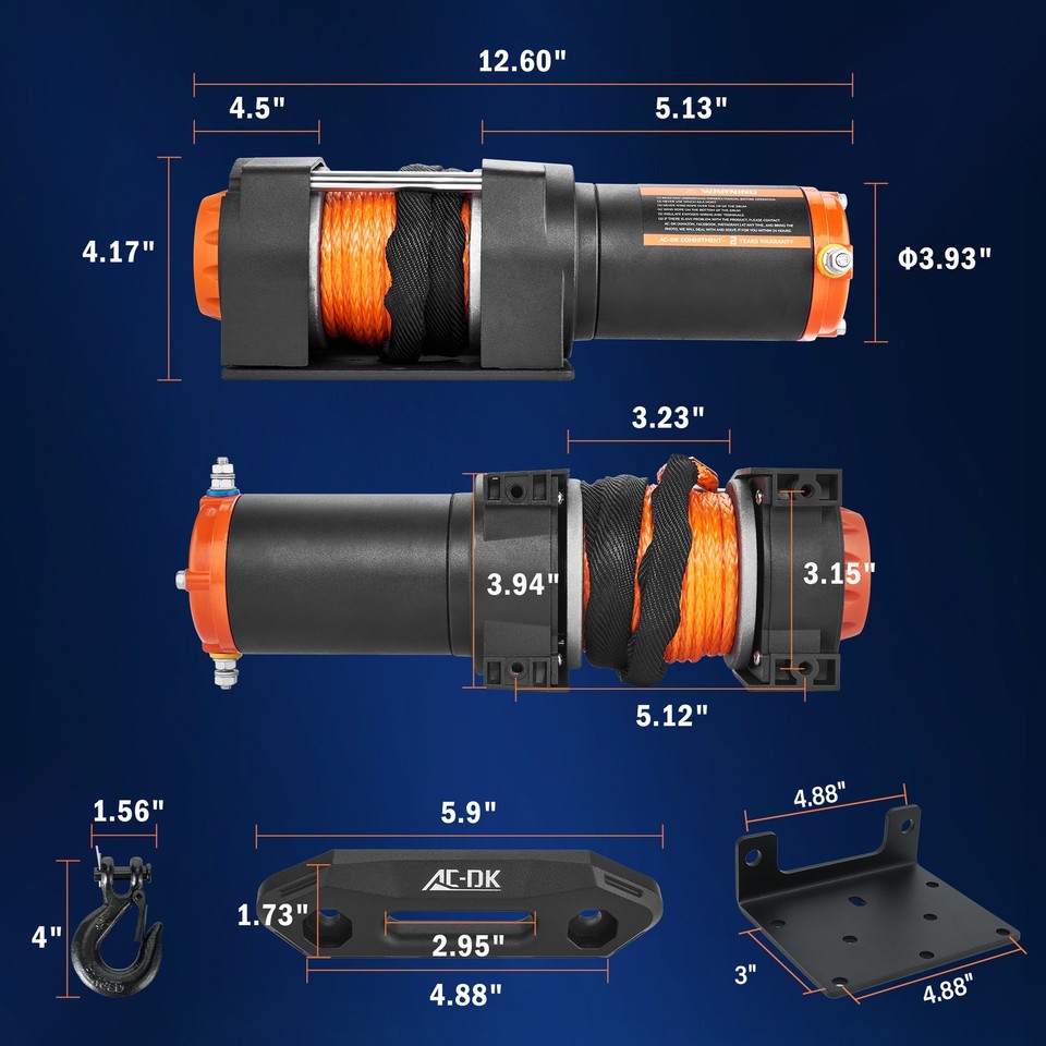 3500 lb 12V DC Electric ATV UTV Winch Wireless Remote Synthetic Rope ...