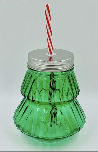 Holiday Time 22.5 Oz Green Christmas Tree Beverage Sipper W/Straw & Lid ...