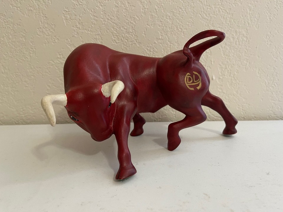 Vintage Red Painted Ceramic Bull Figurine Signed HDL | eBay UK