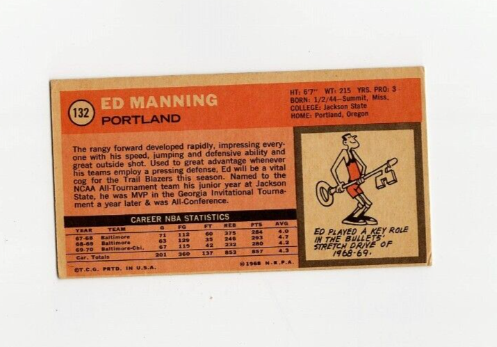 ED MANNING 1970 Topps Basketball Cards #132 Portland Trailblazers RC | eBay