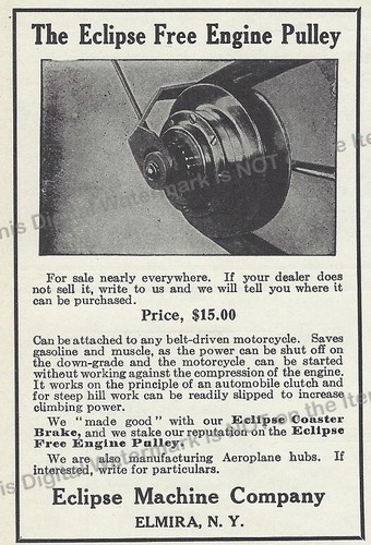1910 Ad Eclipse Machine Co Elmira Eclipse Free Engine Pulley for Motorcycles $15 | eBay
