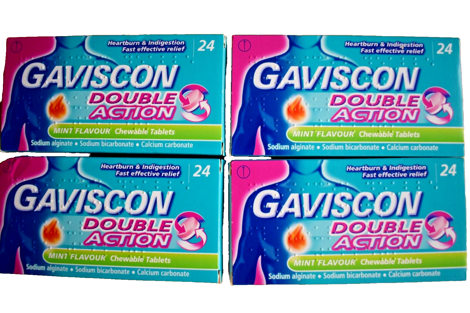 Gaviscon Double Action 4 x 24 Tablets Mint Flavour Total - 96 EXP 01/ ...