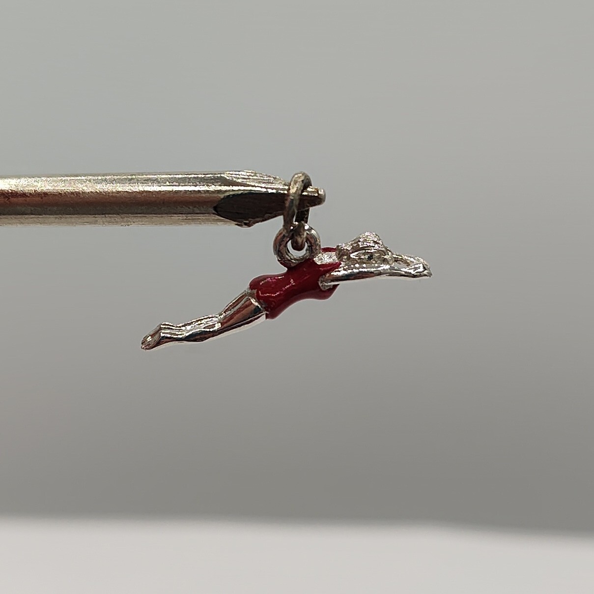 Vtg Red Enamel Swimsuit Woman Diver Swimmer Charm Ste… - Gem