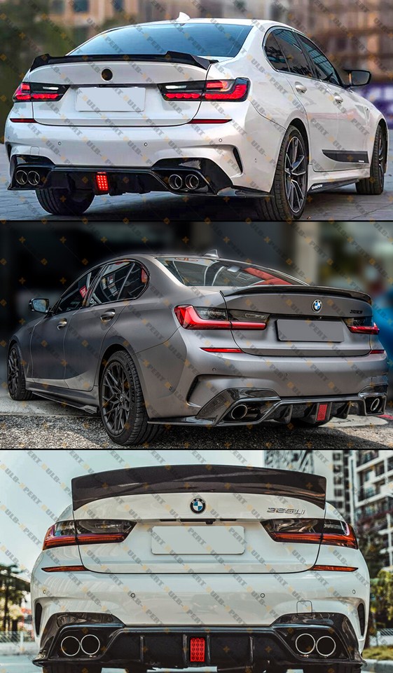 CMS STYLE GLOSS BLACK REAR DIFFUSER W/ LED LIGHT FOR 2019-2022 BMW G20 ...