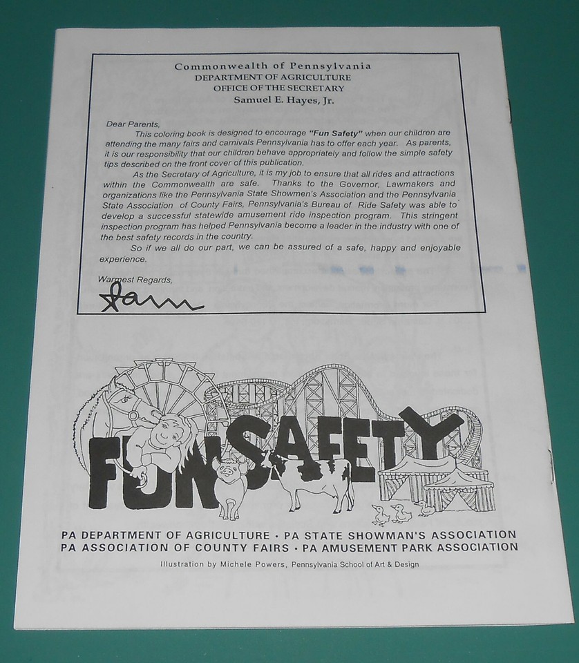 Pennsylvania State Fair Coloring Book Child Safety Pamphlets Boys Girls ...
