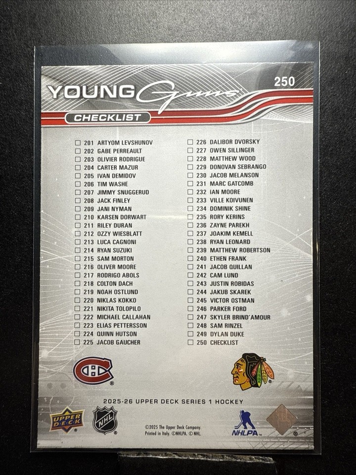 2025-26 Upper Deck Series 1 Ivan Demidov Young Guns Checklist #250 ...