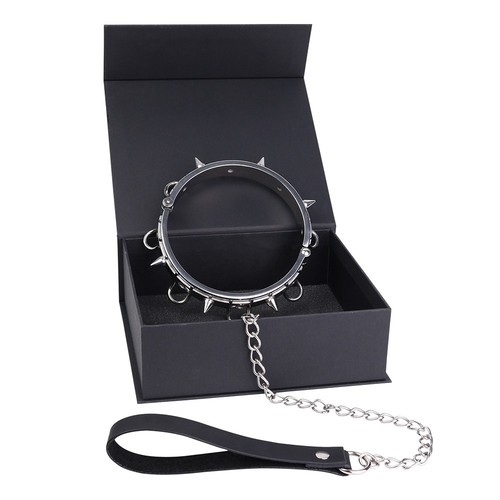 Women Black BDSM Slave Choker Collar Stainless Steel Leash SM Restrain ...