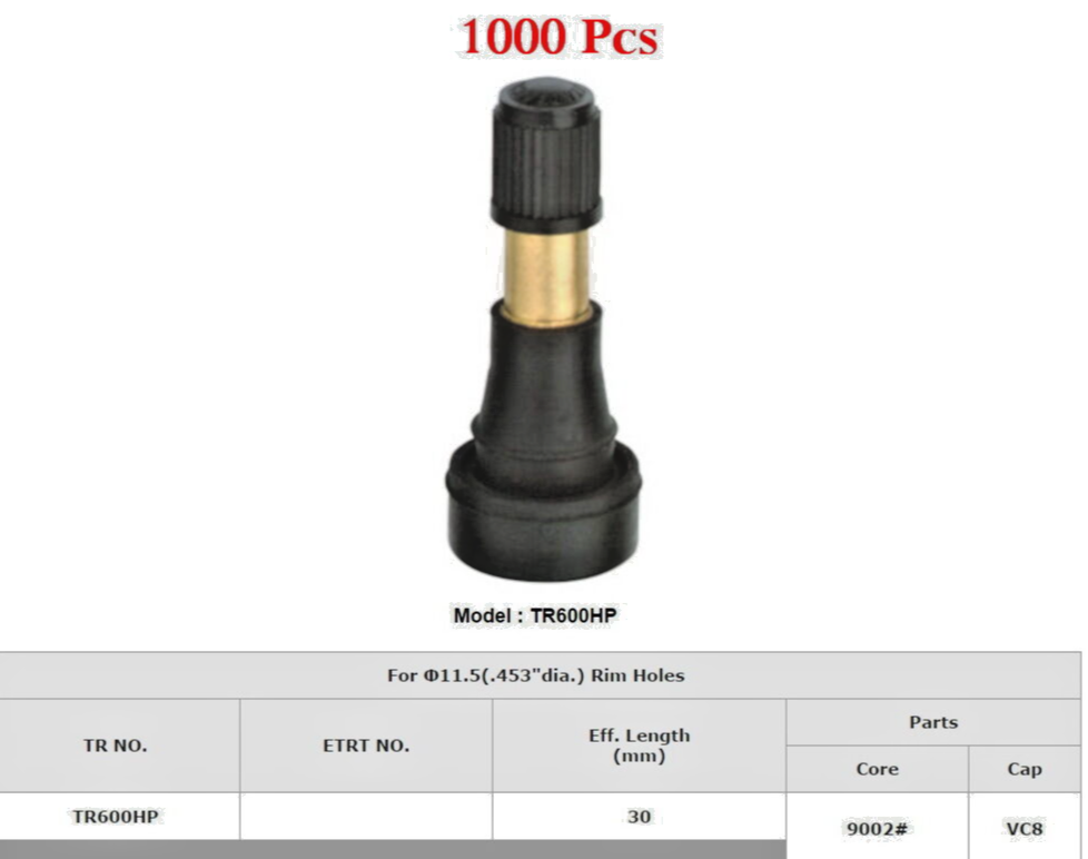 Lot 1000 x TR600HP High Pressure Tire Wheel Valve Stems | eBay