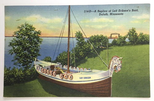 Duluth MN-Minnesota, Replica of Leif Erikson's Boat, Linen Postcard ...