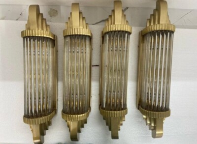 Set of 4 Vintage Art Deco Nautical Wall Lamps Glass Rod Sconces Brass ...