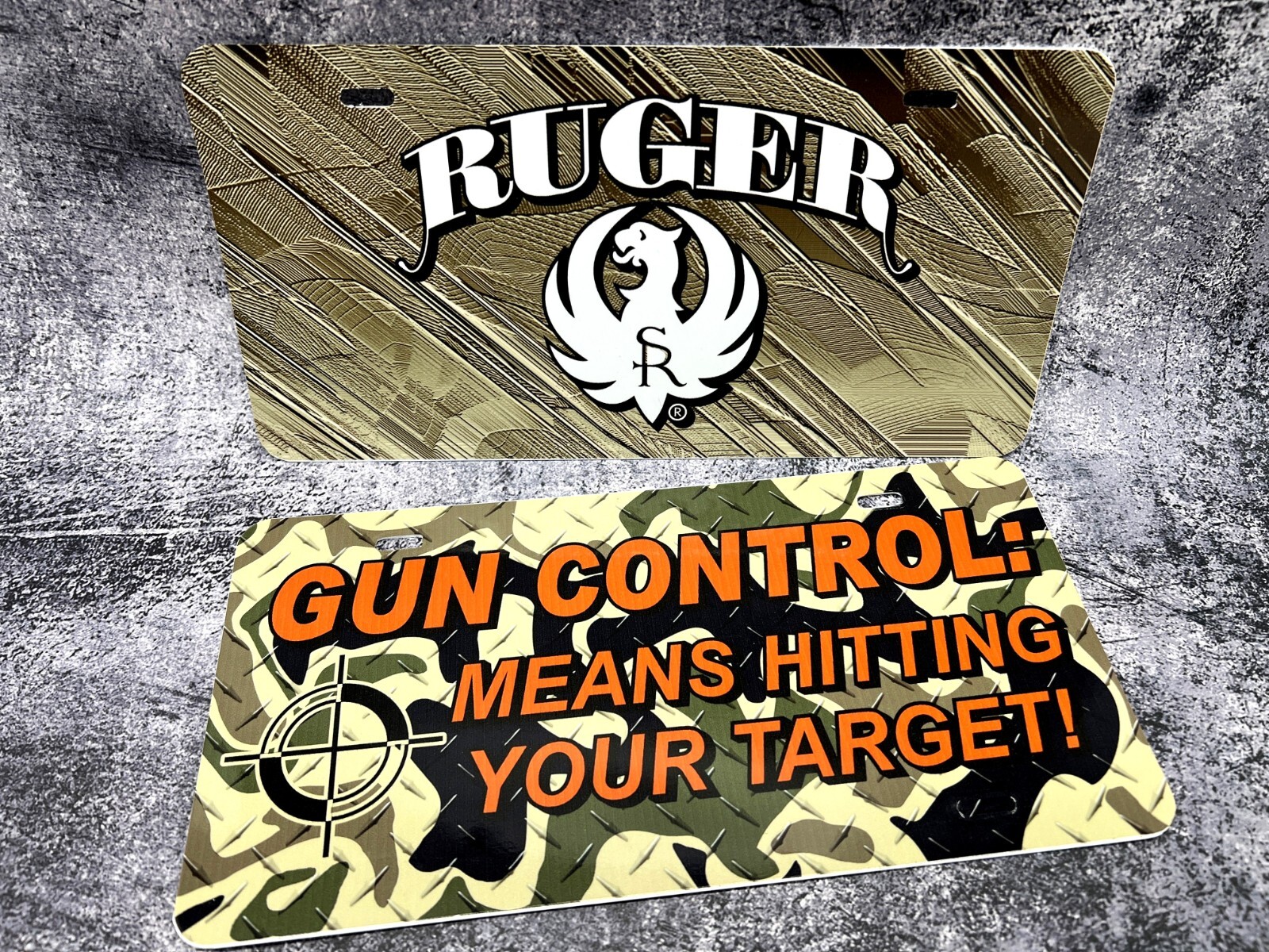 2 SET Gun Control/Ruger Logo License Plate/Man Cave/Garage/Game Room ...