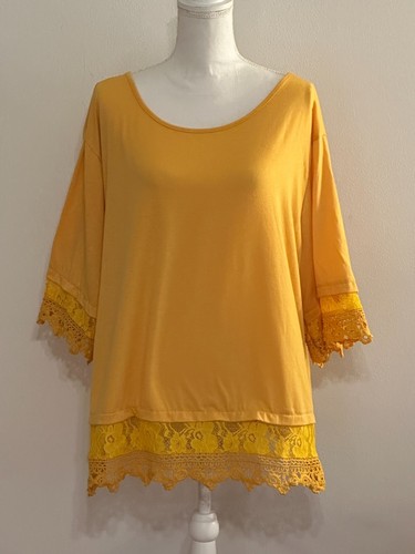 Women's Golden Yellow Tunic Blouse Top ~ Size 3X ~ Lace & Embroidery ...
