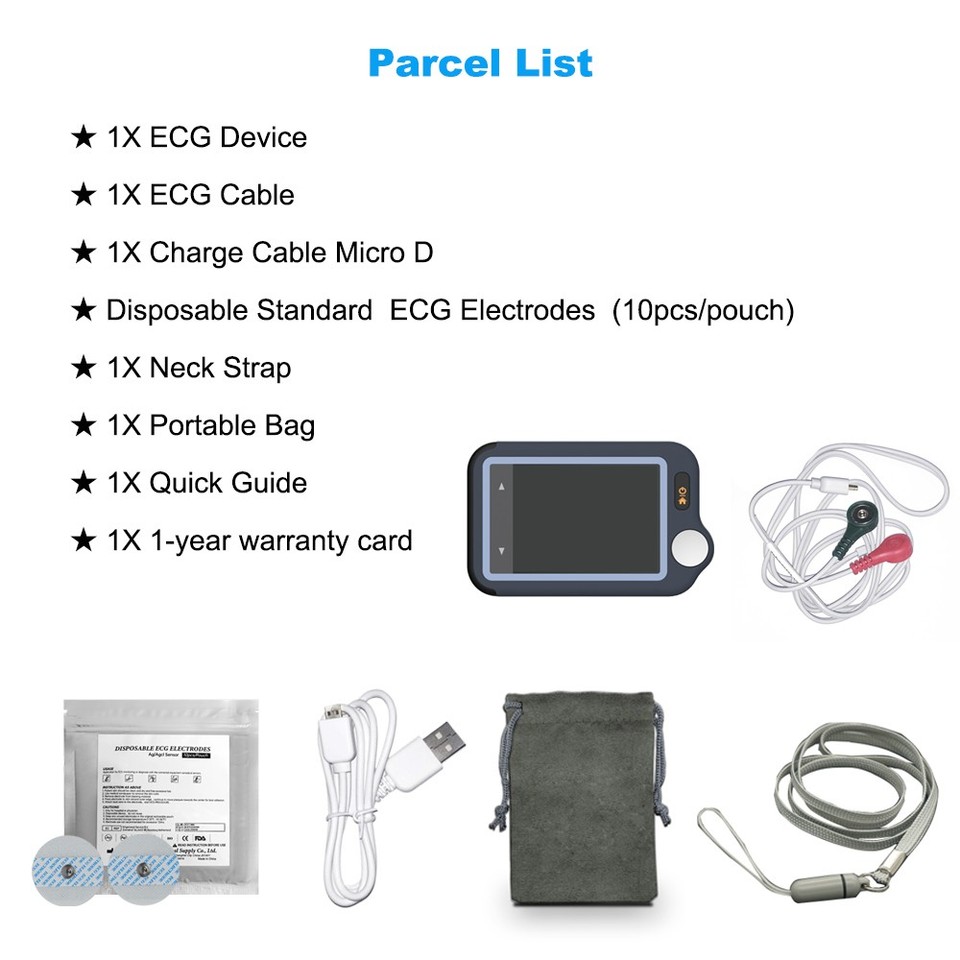 Home ECG Monitor with External Cable, 30s/60s/5min Recording + AI ECG ...