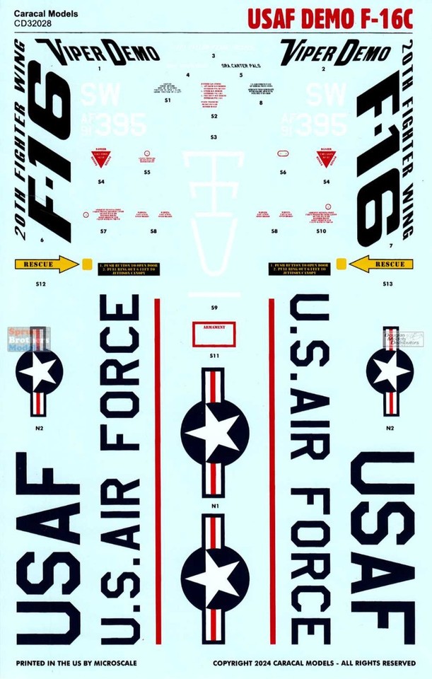 CARCD32028 1:32 Caracal Models Decals - F-16C Falcon 'USAF 2024 Demo ...