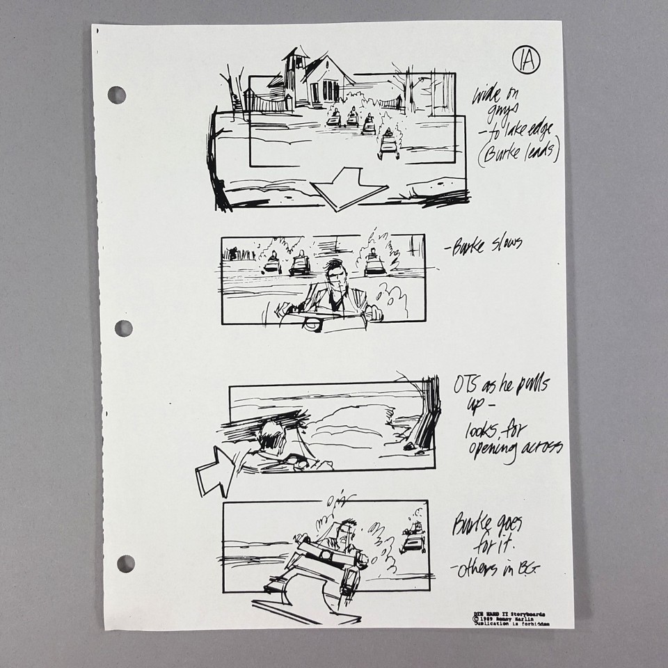 Die Hard 2 - Production Used Storyboard, Bruce Willis Snowmobile Chase ...