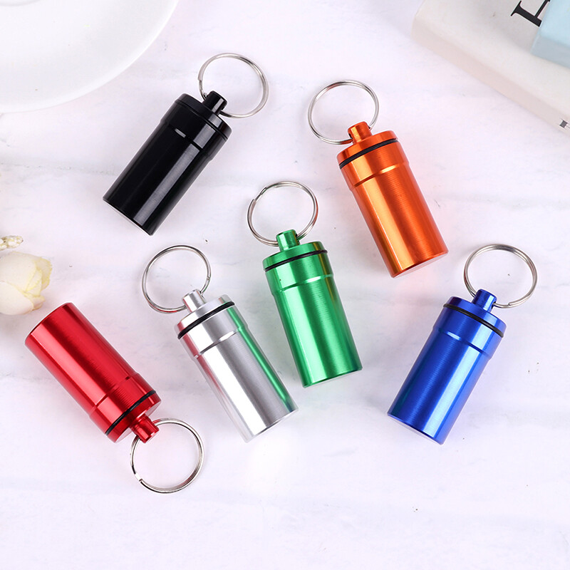 Waterproof Aluminum Pill Box Bottle Cache Drug Holder Keychain Medicine ...