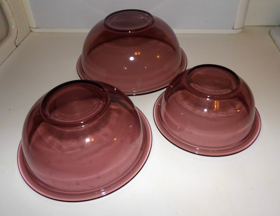 Pyrex 322 323 325 Set of 3 Cranberry Purple Glass Mixing Bowls | eBay