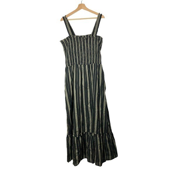 Refinity Green & Black Maxi Stripe Safari Smocked Maxi Dress L | eBay