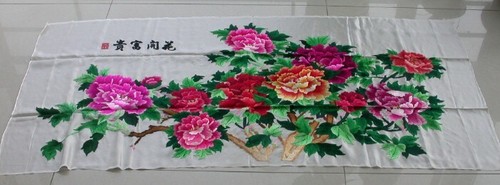 Chinese 100% hand embroideried silk Xiang (hunan) embroidery art:Peony ...