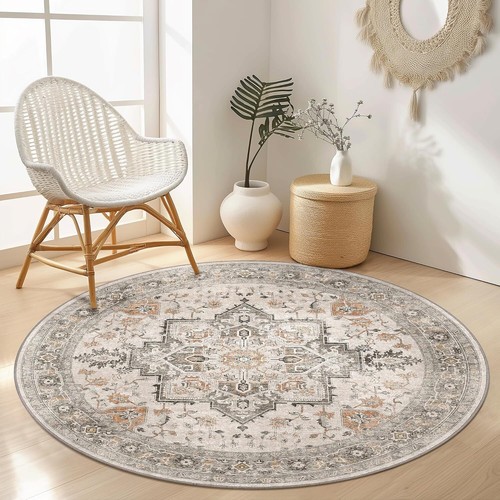 5 ft round rug for living room, round rug machine washable low pile ...