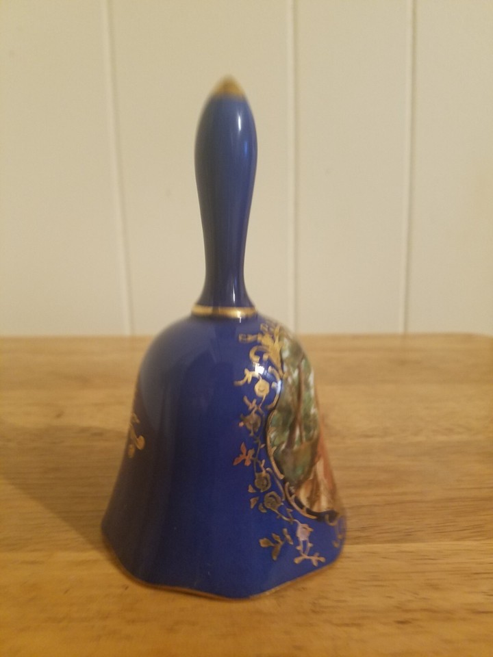Vintage Beautiful Japan Boucher Blue Bell with Gold Trim Romantic Scene ...